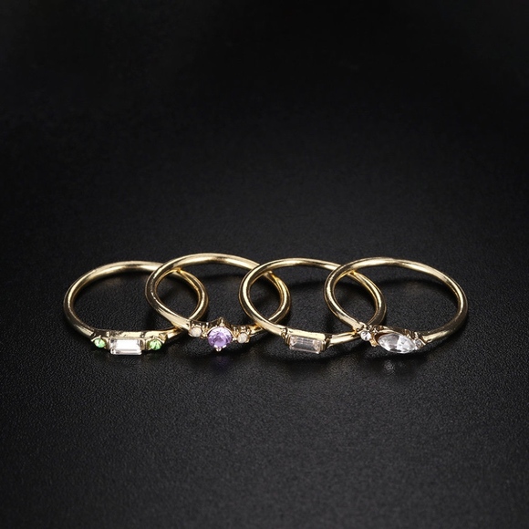 Jewelry | 4piece Gold Gemstone Fashion Ring Set Bundle | Poshmark
